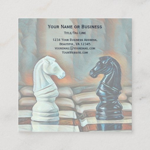 Blue, Orange Classic Chess Knights Coach Club Square Business Card | Zazzle