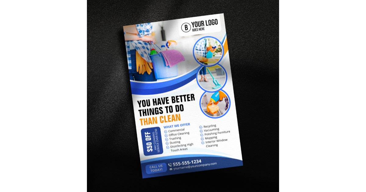Blue Orange House Cleaning Janitorial Maid Service Flyer | Zazzle