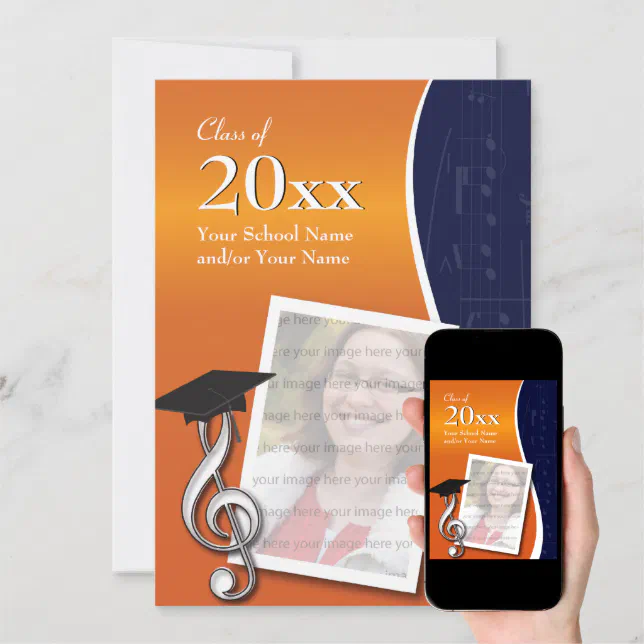Blue & Orange Music Graduation Invitation | Zazzle