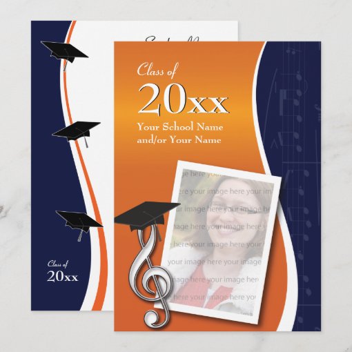 Blue & Orange Music Graduation Invitation | Zazzle