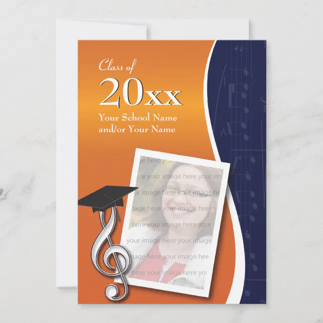 Blue & Orange Music Graduation Invitation | Zazzle