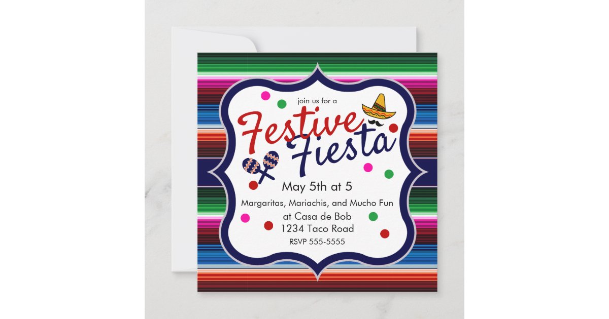 Blue Orange Pink Sarape Cinco de Mayo Invitation | Zazzle