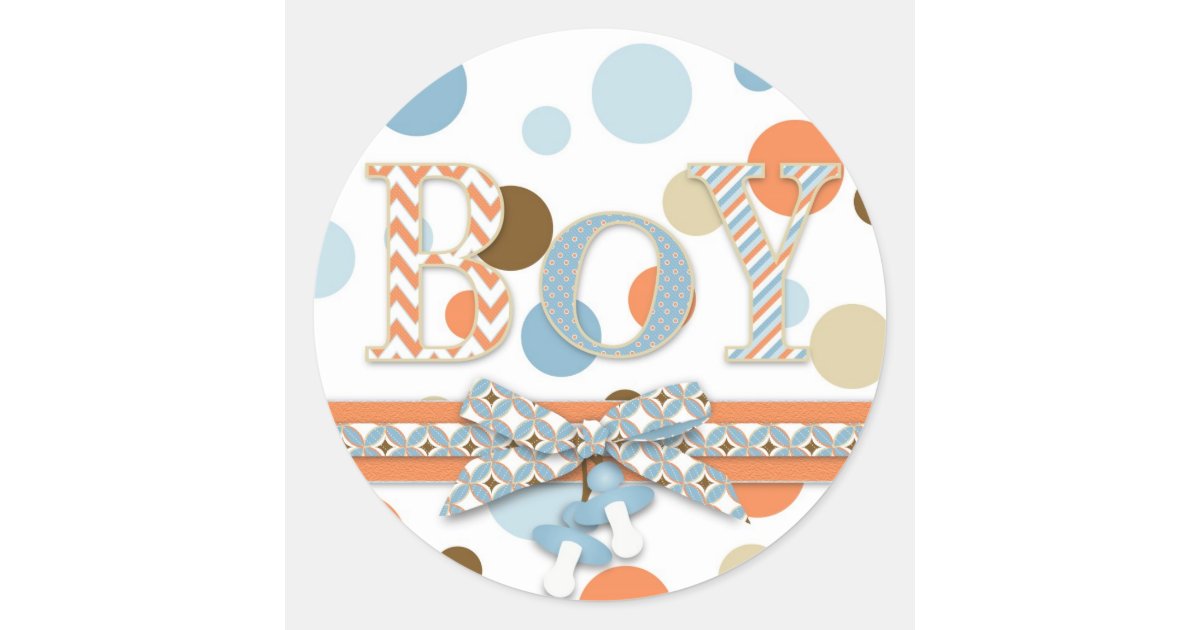 Blue & Orange Polka Dots Baby Shower Classic Round Sticker | Zazzle