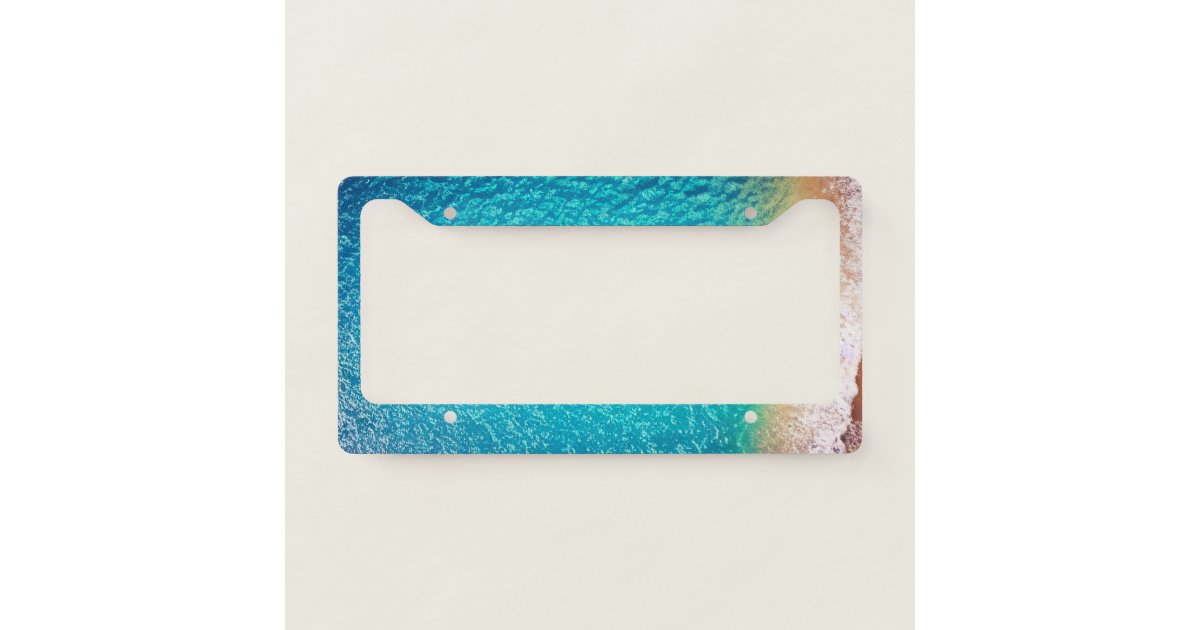 blue orange sand beach ocean wave license plate frame | Zazzle