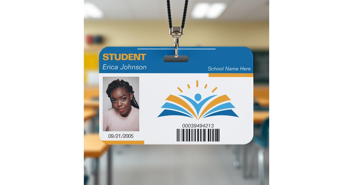Blue & Orange School College University Student ID Badge | Zazzle