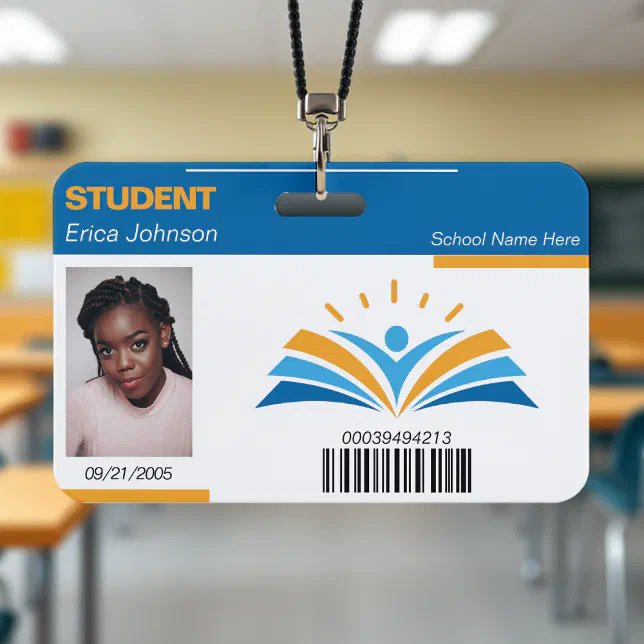 Blue & Orange School College University Student ID Badge | Zazzle