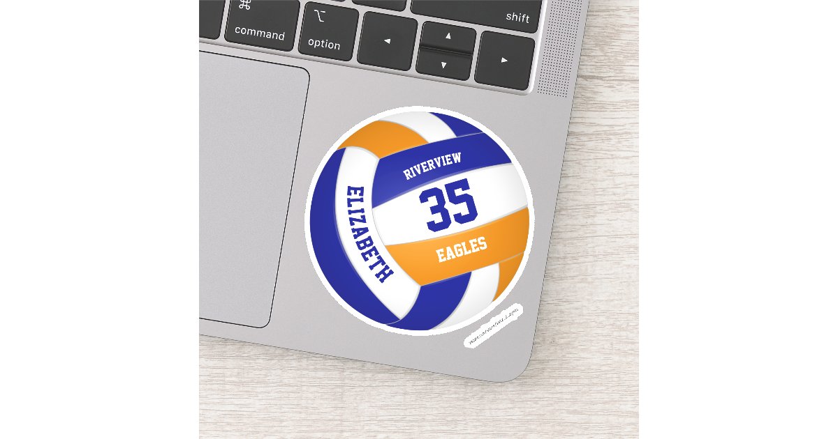 blue orange team colors girls boys volleyball sticker | Zazzle