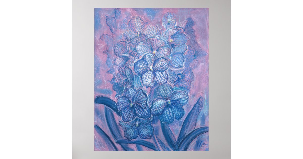 Blue Orchid Checkered Vanda Garden Flowers Botanic Poster | Zazzle