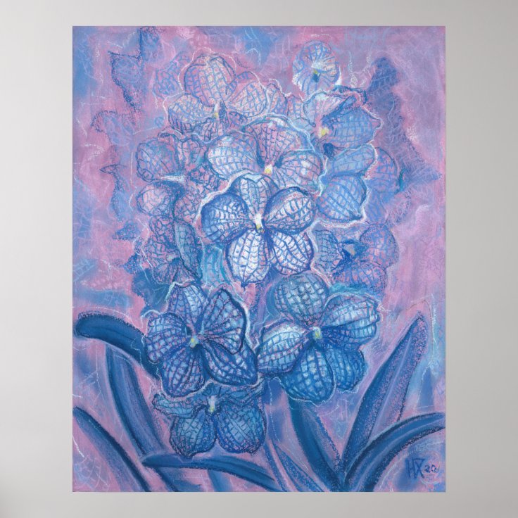 Blue Orchid Checkered Vanda Garden Flowers Botanic Poster | Zazzle