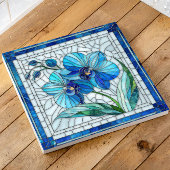 Blue Orchid Flower Mosaic Art Ceramic Tile | Zazzle