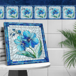 Blue Orchid Flower Mosaic Art Ceramic Tile | Zazzle