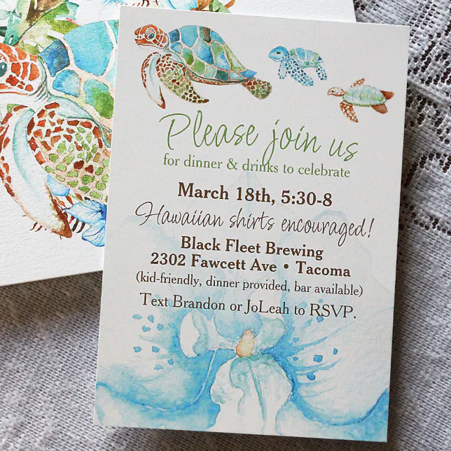 Blue Orchid, Sea Turtles Elopement Reception Party Invitation | Zazzle