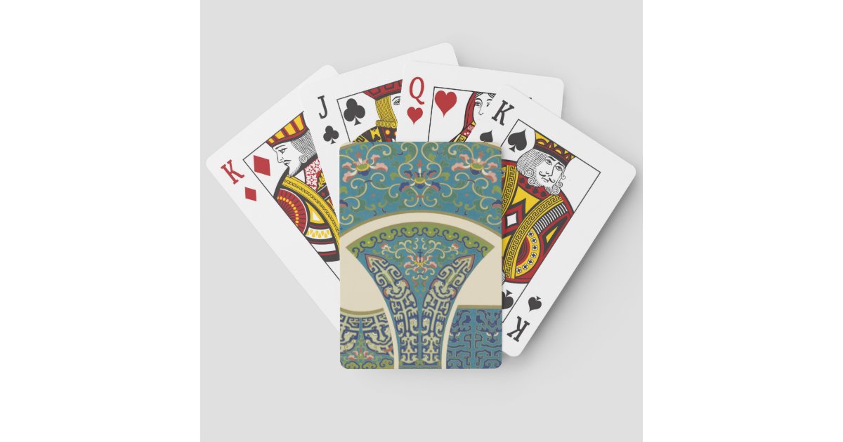 Blue Oriental Designs with Smiling Faces Poker Cards | Zazzle