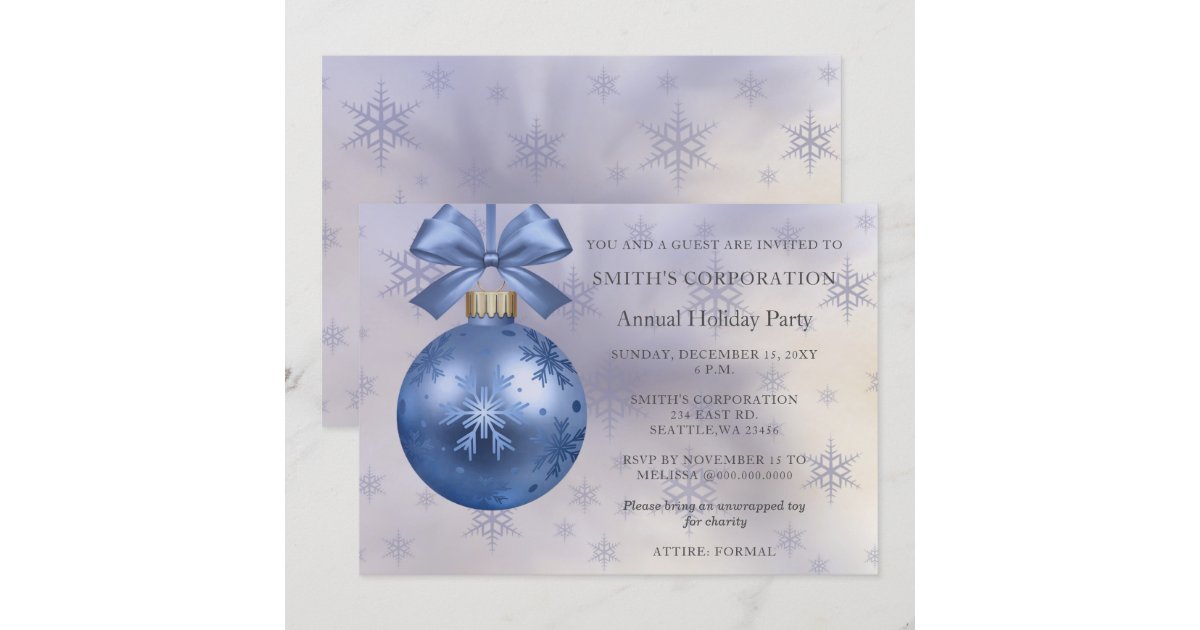 Blue Ornament Elegant Corporate Holiday Party Invitation | Zazzle