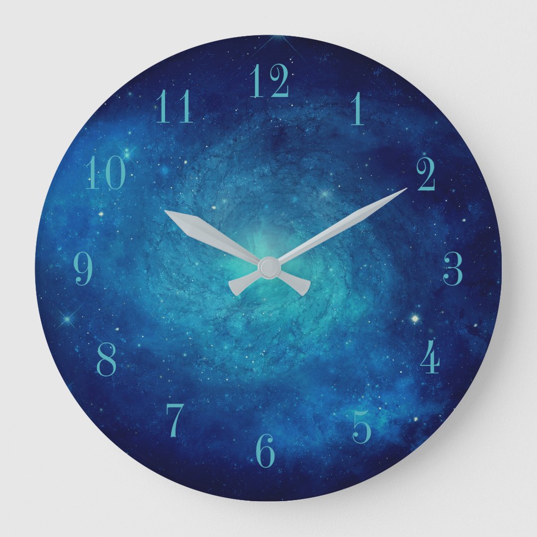 Blue Outer Space Galaxy Large Clock | Zazzle