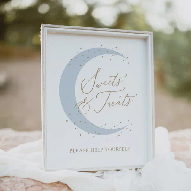 Blue Over the Moon Baby Shower Sweets and Treats Poster | Zazzle
