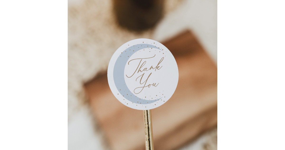 Blue Over the Moon Boy Baby Shower Classic Round Sticker | Zazzle