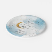 Blue Over the Moon Gold Stars Baby Shower Paper Plates | Zazzle