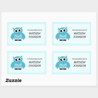 Blue owl book label stickers | School supplies | Zazzle