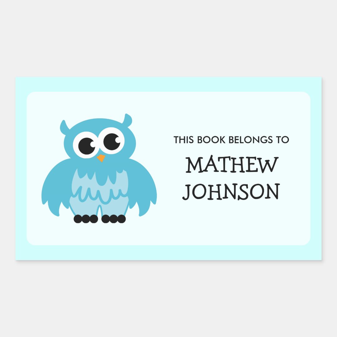 Blue owl book label stickers | School supplies | Zazzle