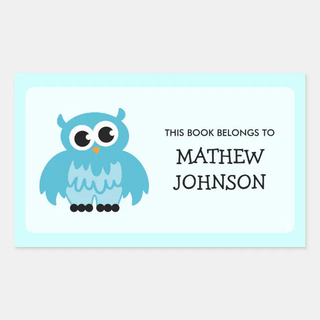 Blue owl book label stickers | School supplies | Zazzle