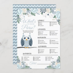 Blue Owl Floral What's In Your Purse Game Card | Zazzle