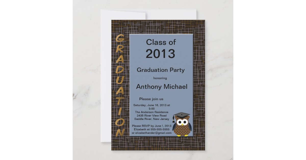 Blue Owl Graduation Invitation | Zazzle