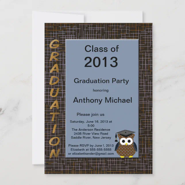 Blue Owl Graduation Invitation | Zazzle