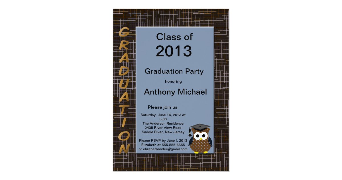 Blue Owl Graduation Invitation | Zazzle.com