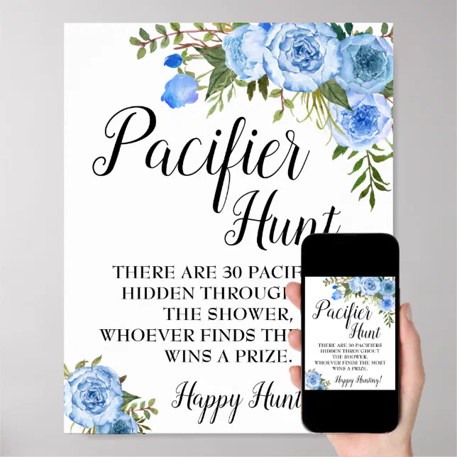 Blue Pacifier hunt Baby Shower game sign | Zazzle