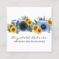 Blue Paint Camera Sunflower Wedding Photographer Square Business Card ...