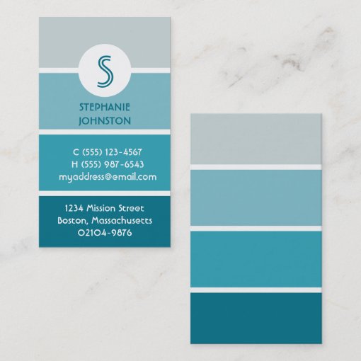 Blue paint chip modern monogram personal calling business card | Zazzle