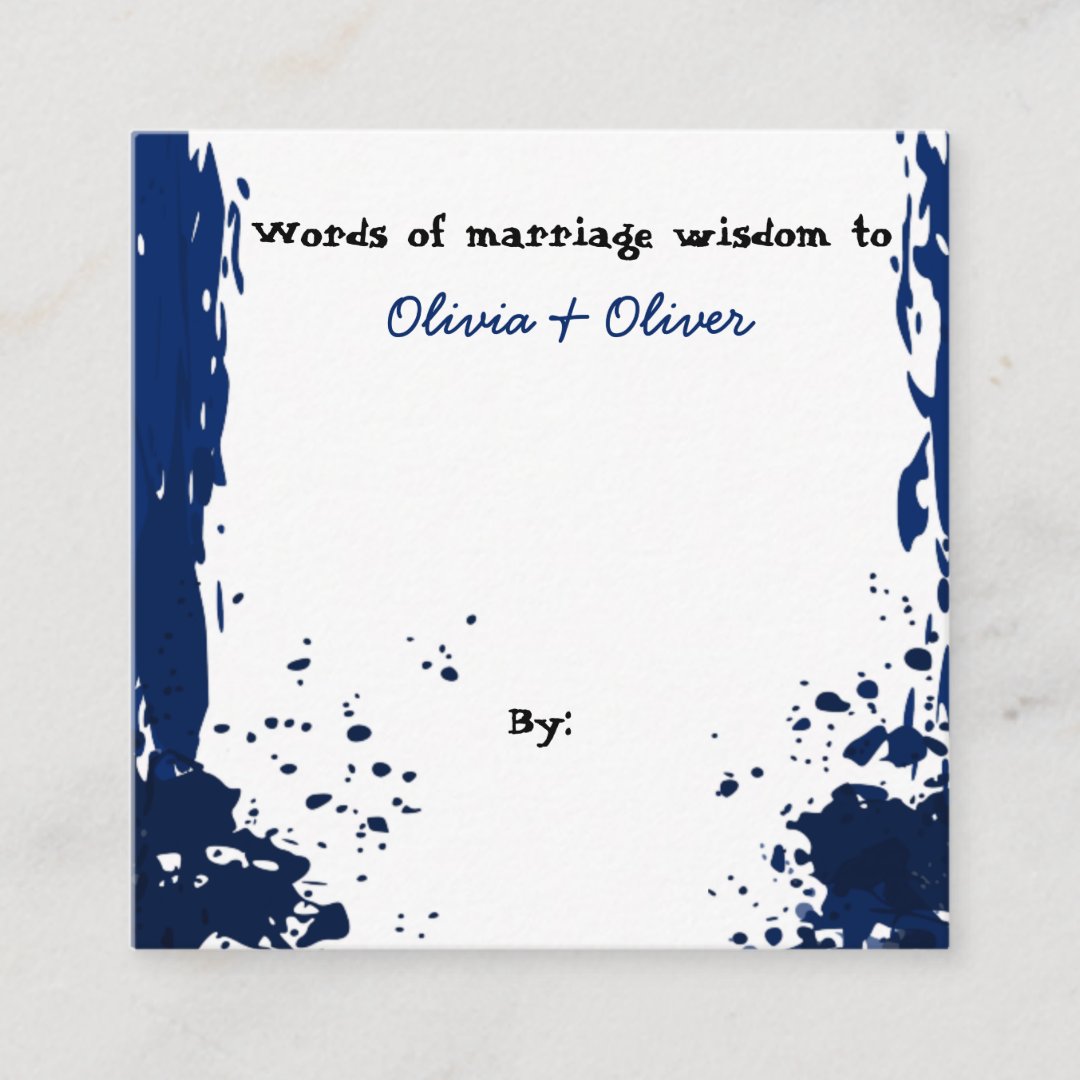 Blue Paint Splatter - Words of Marriage Wisdom - Enclosure Card | Zazzle