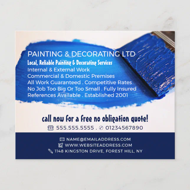Blue Paintbrush, Painter & Decorator Advertising Flyer | Zazzle