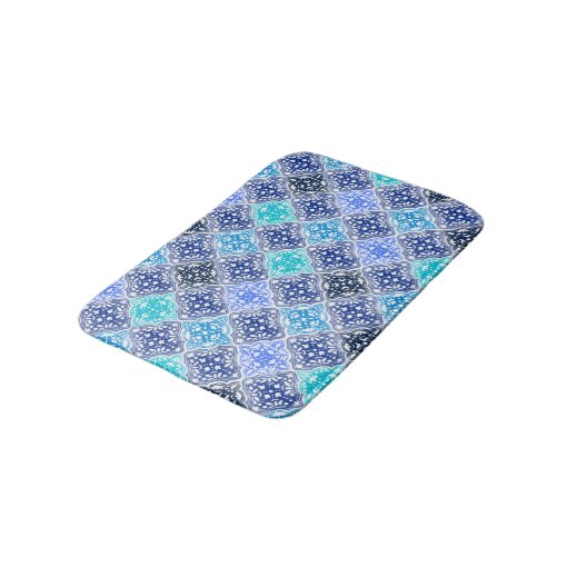 Blue Painted Moroccan Tile Pattern Bath Mat | Zazzle