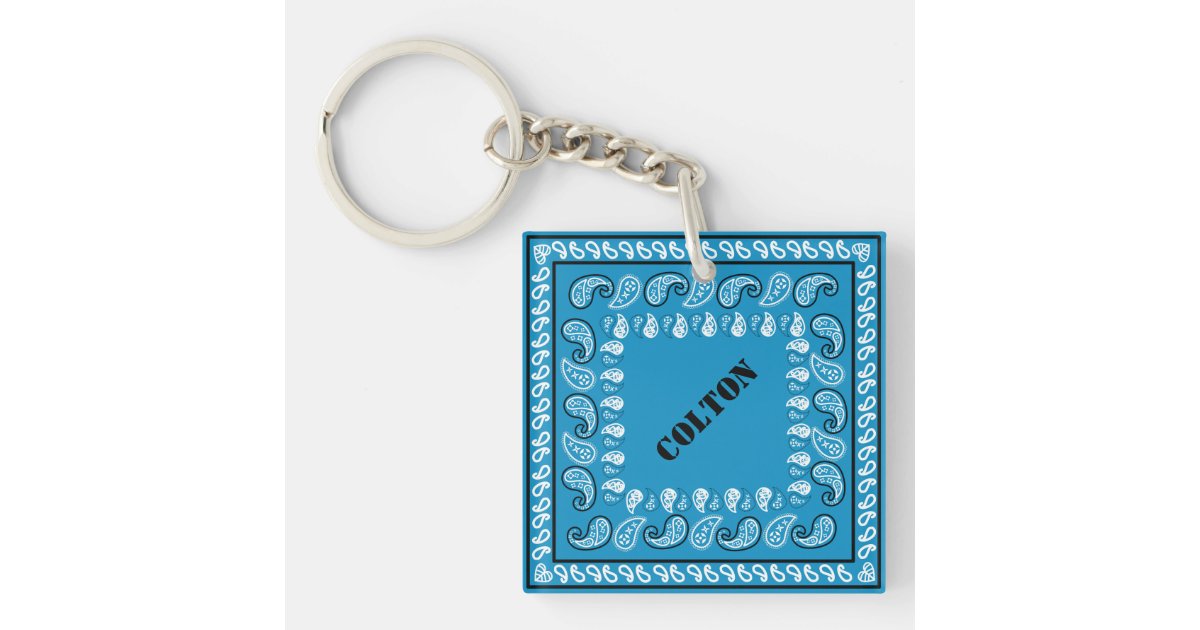 Blue Paisley Bandana Personalized Keychain | Zazzle