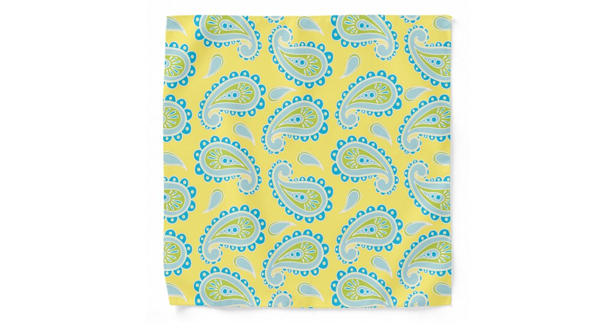 Blue Paisley on Yellow Bandana | Zazzle
