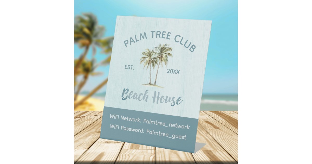Blue Palm Tree modern Beach House WiFi Password Pedestal Sign | Zazzle