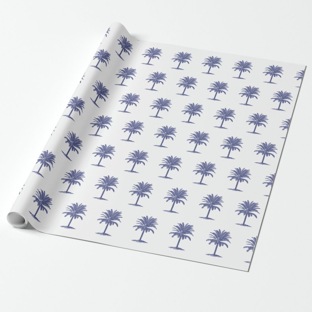 Blue Palm Tree Toile Wrapping Paper | Zazzle