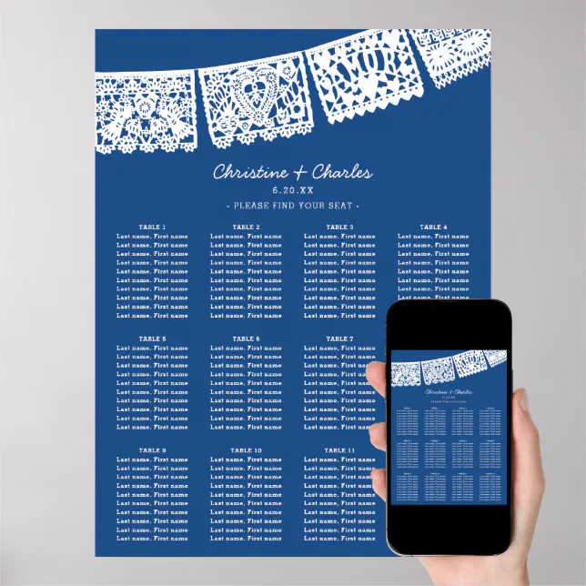 Blue Papel Picado Wedding Seating Chart | Zazzle