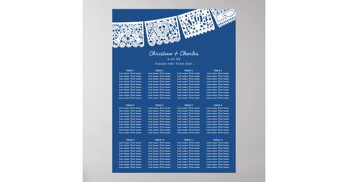 Blue Papel Picado Wedding Seating Chart | Zazzle