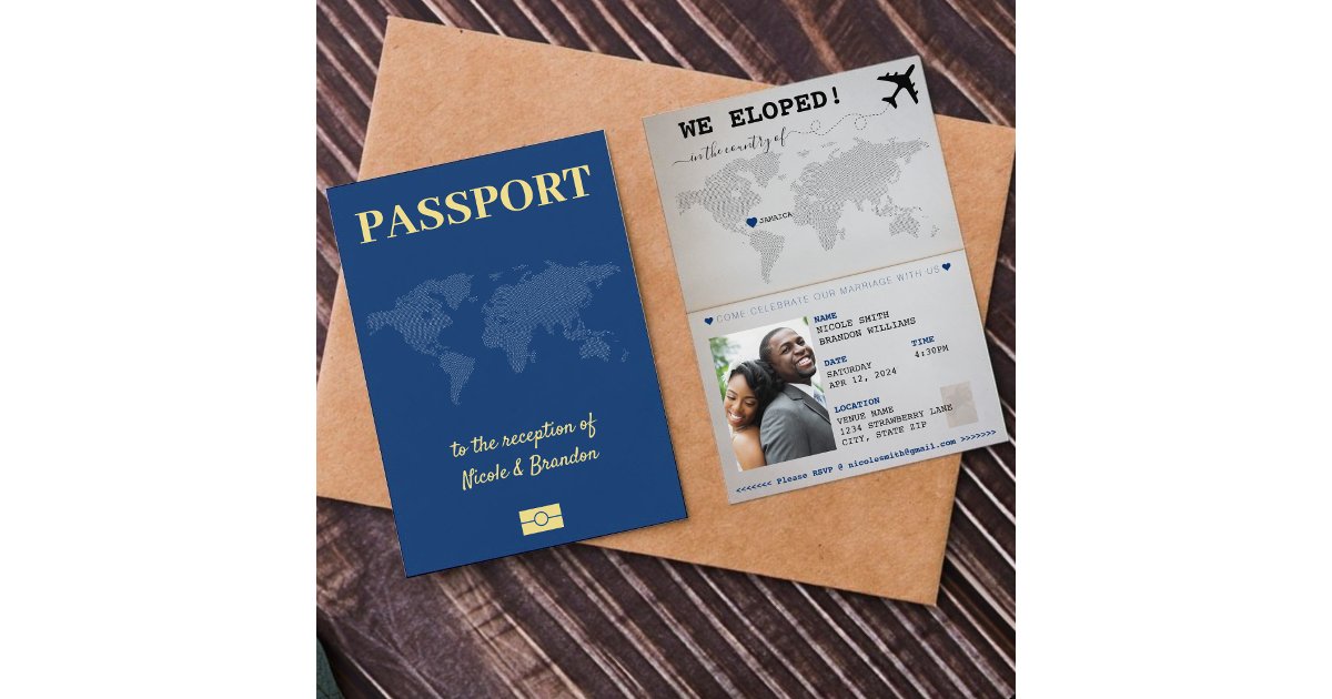 Blue Passport Eloped Wedding Reception Invitation | Zazzle