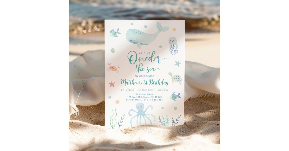 Blue Pastel Oneder the Sea Birthday Invitation | Zazzle