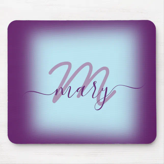Blue Pastel Purple Minimal Name Monogram Mouse Pad | Zazzle