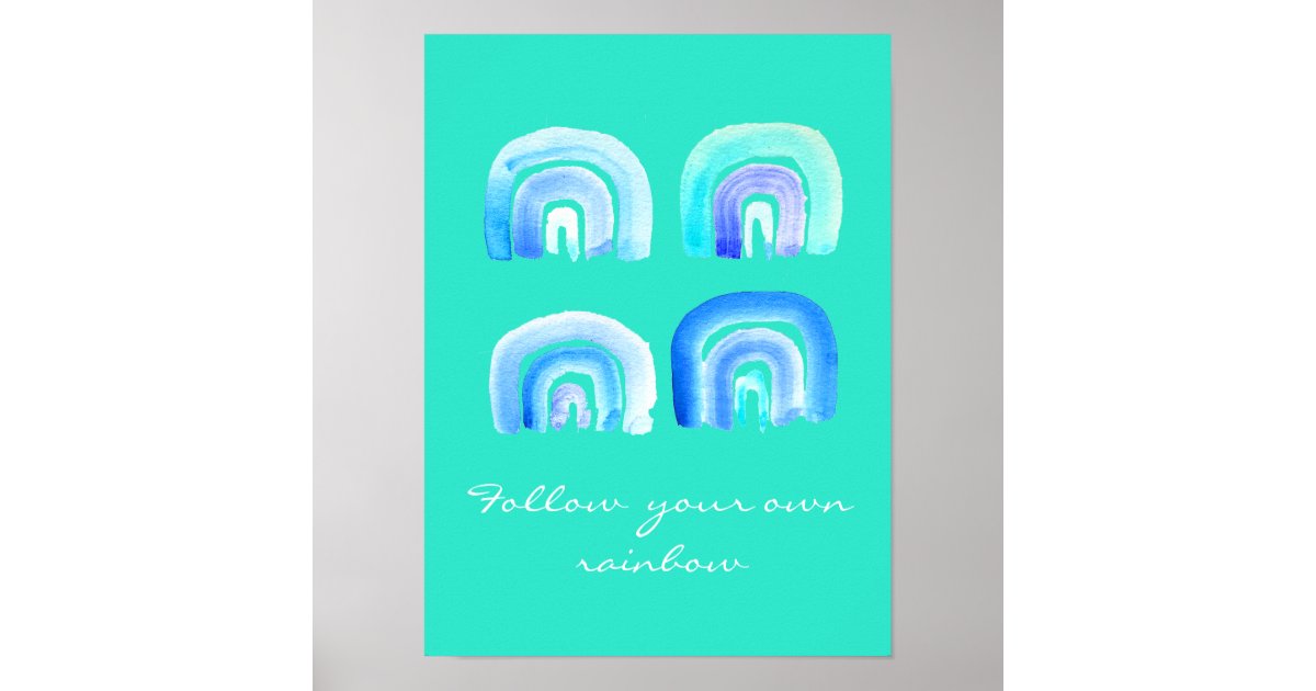 Blue Pastel retro rainbow Poster | Zazzle