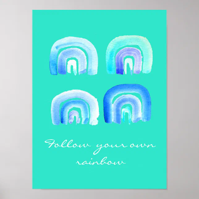 Blue Pastel retro rainbow Poster | Zazzle