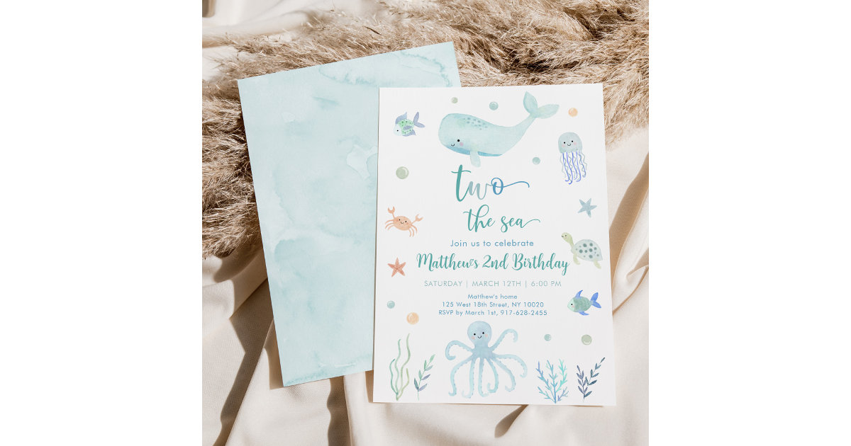 Blue Pastel Two the Sea Birthday Invitation | Zazzle
