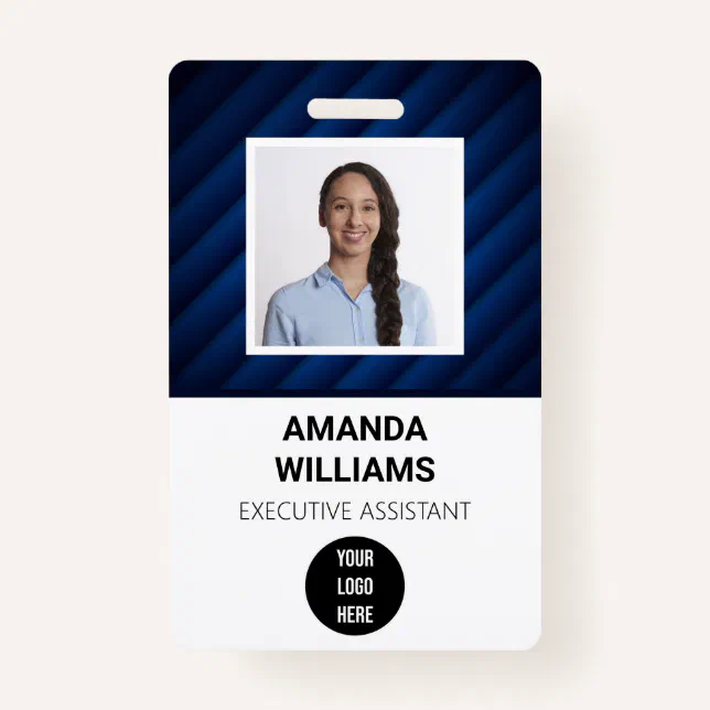 Blue Pattern Employee QR Code Barcode Name Badge | Zazzle