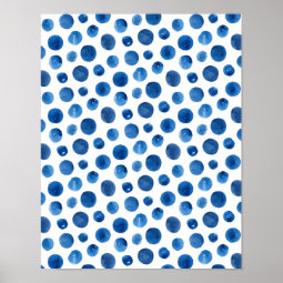 Blue pattern print. Watercolor navy polka dots Poster | Zazzle
