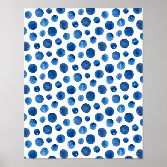 Blue pattern print. Watercolor navy polka dots Poster | Zazzle.com